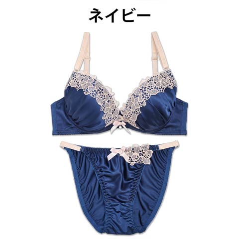 【EFサイズ】サテンxクラシカルレースブラジャー＆フルバックショーツ│下着・ランジェリー・ブラジャー通販のDRW (ドロー) (kq50070)