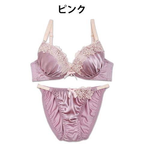 【EFサイズ】サテンxクラシカルレースブラジャー＆フルバックショーツ│下着・ランジェリー・ブラジャー通販のDRW (ドロー) (kq50070)